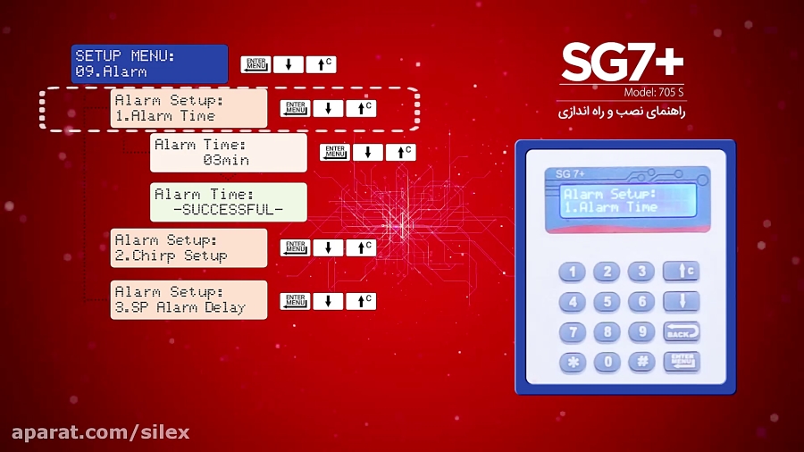 راهنمای نصب دزدگیر سیمکارتی سایلکس (Silex)مدل SG7 - منو نهم Alarm