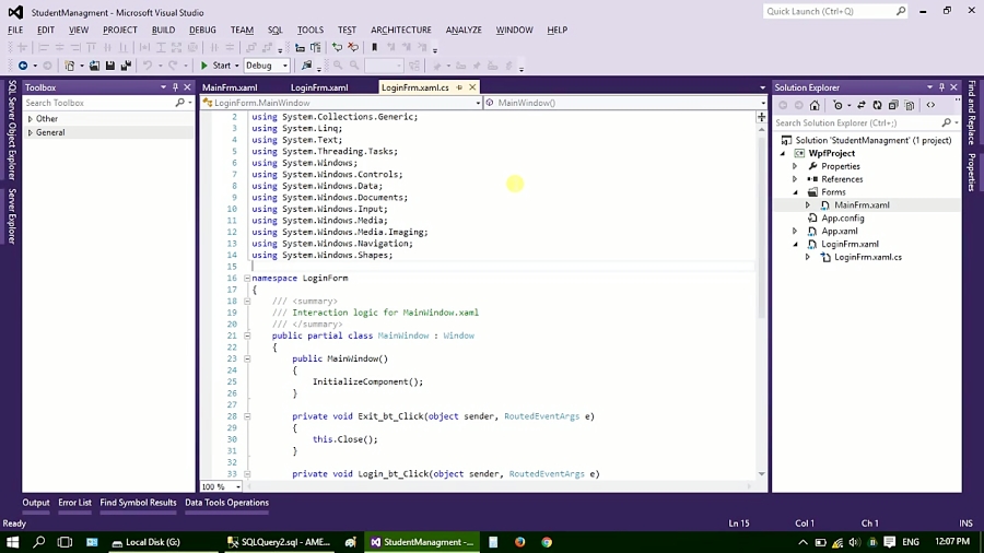 Student Management Project in WPF # 2 : Login Form,Main Form