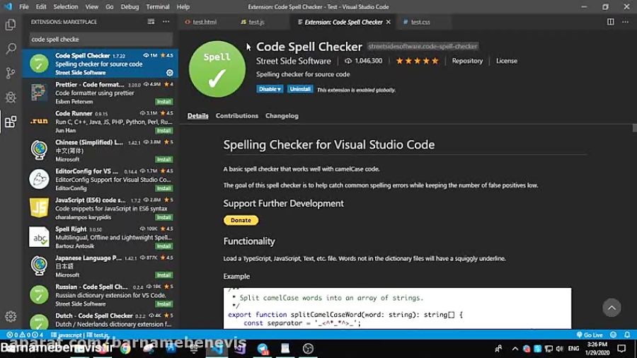افزونه Code Spell Checker