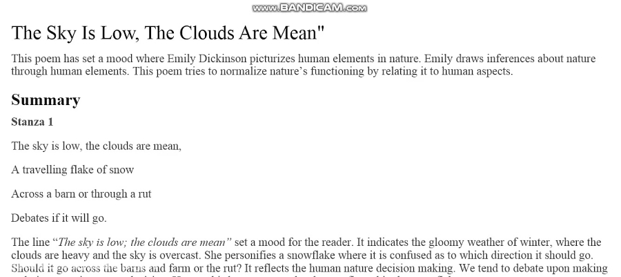 The Sky is Low by Emily Dickinson