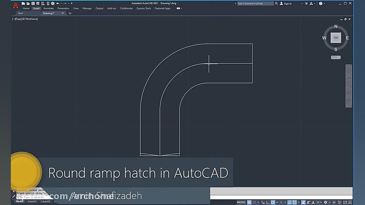 ترسیم هاشور رمپ گرد و منحنی در اتوکد | round ramp hatch in autocad