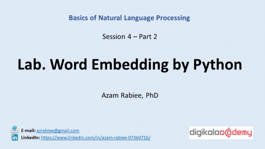 Basics of NLP, Session 4 - Part 2, Lab, Word Embedding with Python