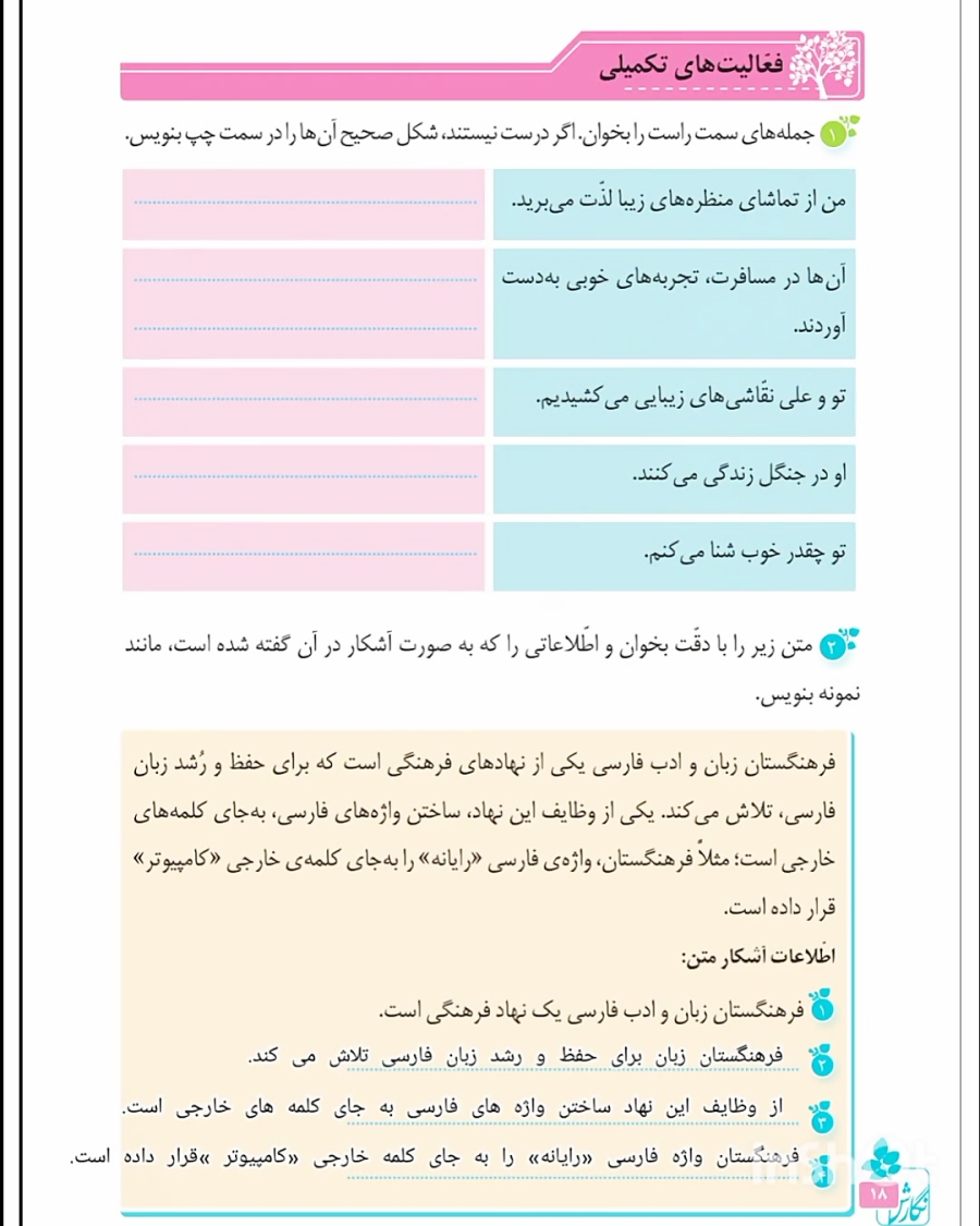 نگارش سوم ابتدایی درس دوم زنگ ورزش صفحه ۱۸