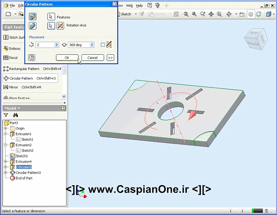 Autodesk Inventor Tutorial 2011 - 127 Circular Pattern