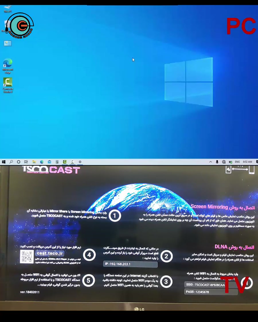 آموزش انتقال بیسیم تصویر از لپ تاپ به تلویزیون با دانگل tsco tcast 6000