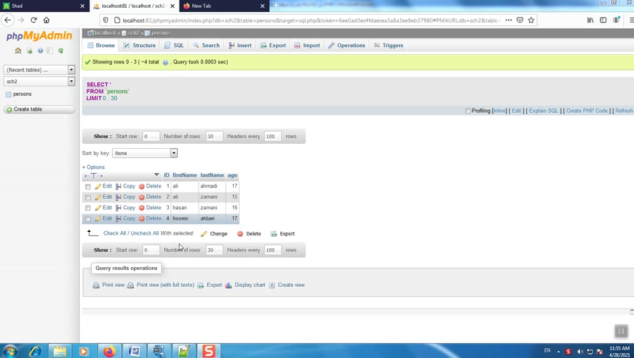 06-016 جستجو در جدول های Mysql از طریق php با دستور select (قسمت 1)