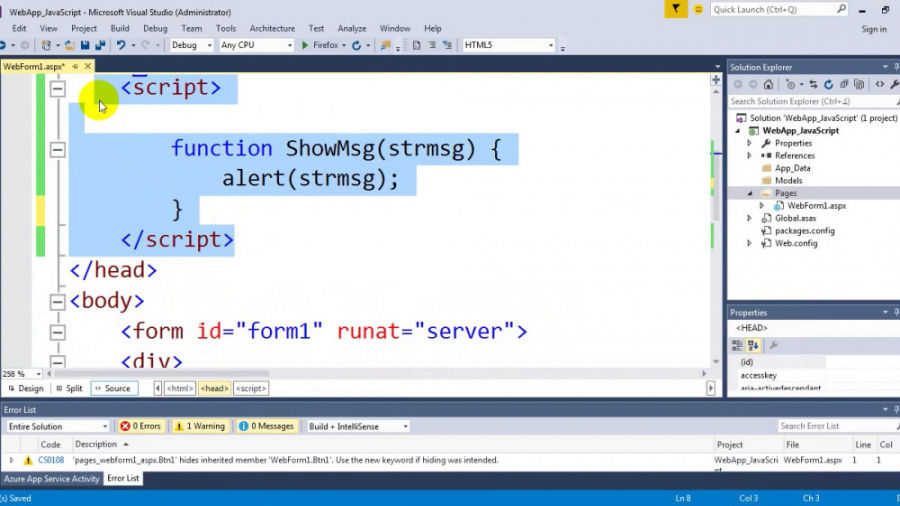 آموزش پیشرفته ASP.Net Web Forms نحوه استفاده از JavaScript در فرم وب