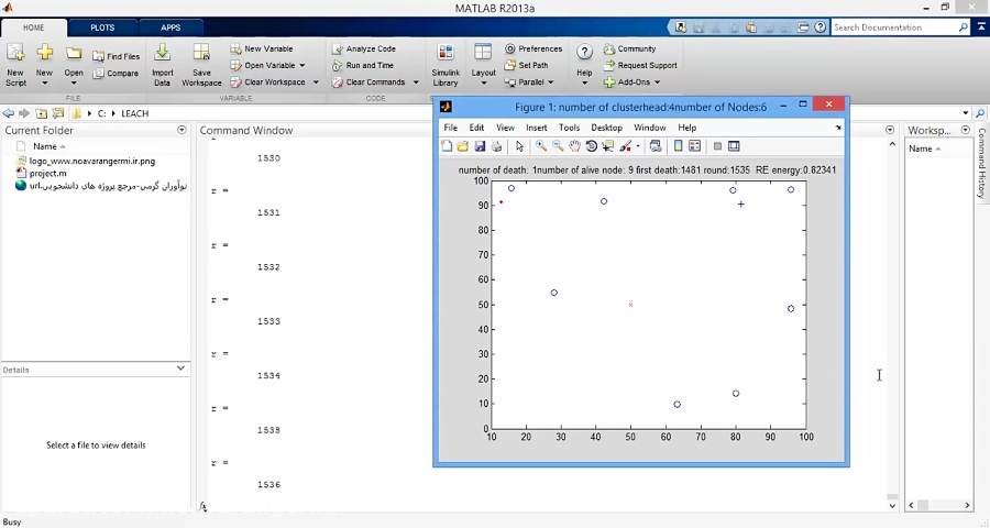 فیلم شبیه سازی پروتکل LEACH در MATLAB