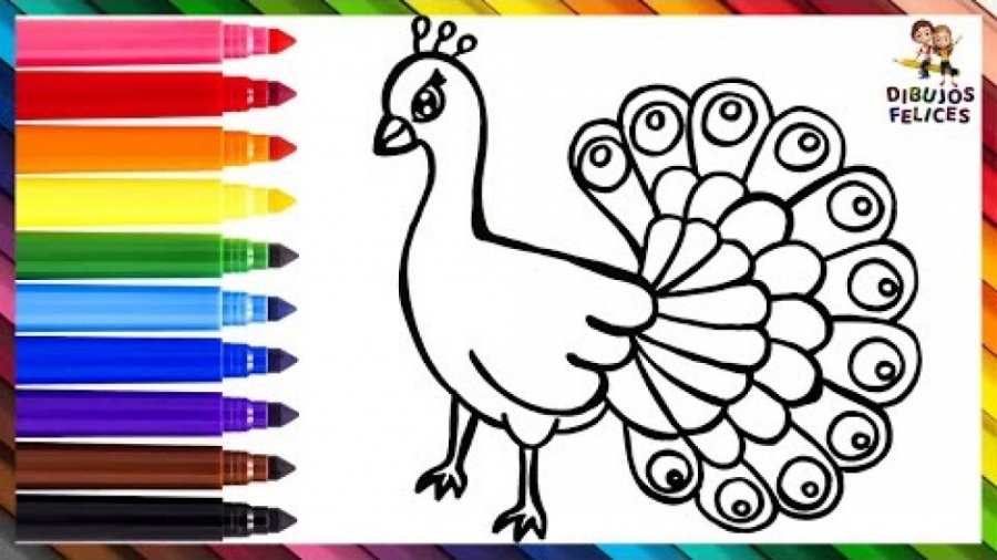 آموزش نقاشی های آسان کودکانه _ نقاشی زیبای طاووس