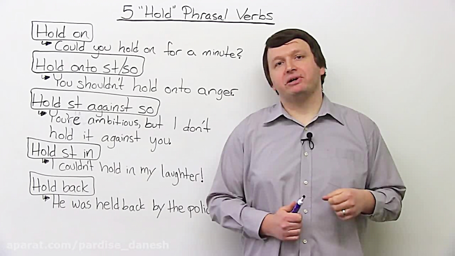Phrasal Verbs with HOLD - hold on, hold against 5