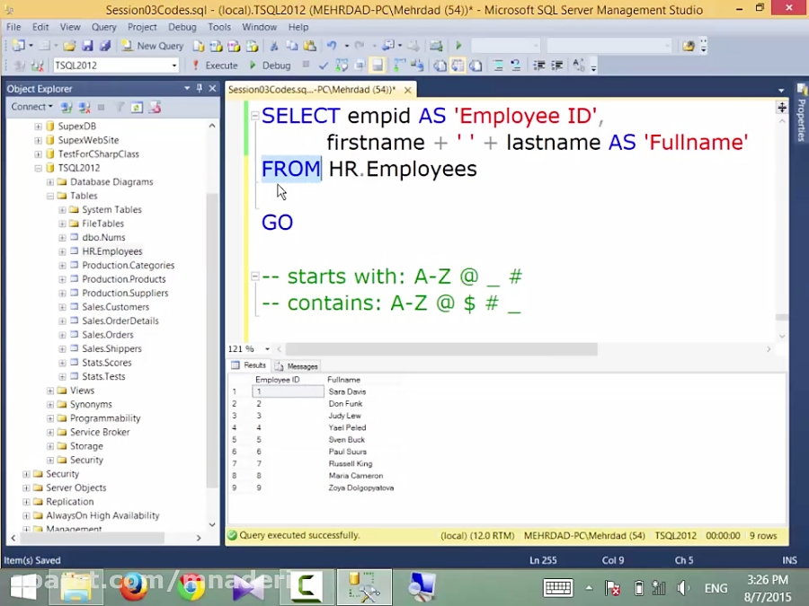 قسمت هفتم از جلسه سوم دوره SQL Server 2014