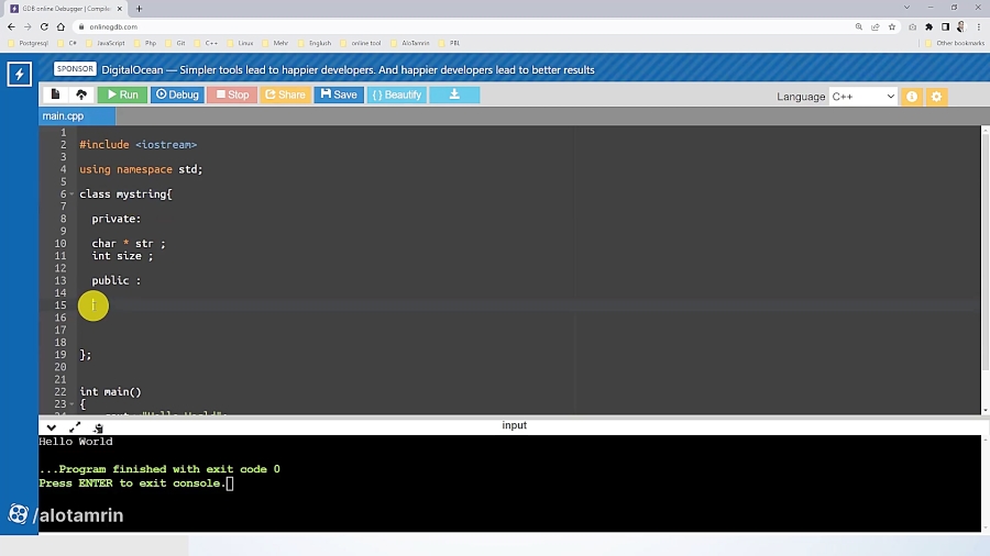 تمرین پیاده سازی کلاس string در سی پلاس پلاس
