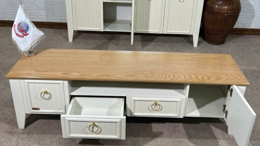 میز تلویزیون مدرن چوب و MDF مدل 141 (روکش طبیعی چوب بلوط)