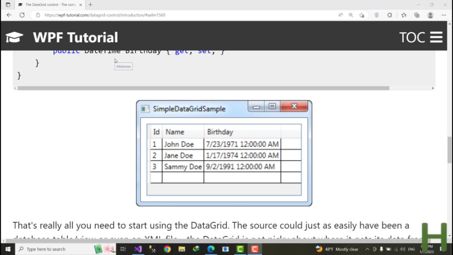 کنترل Datagrid در WPF