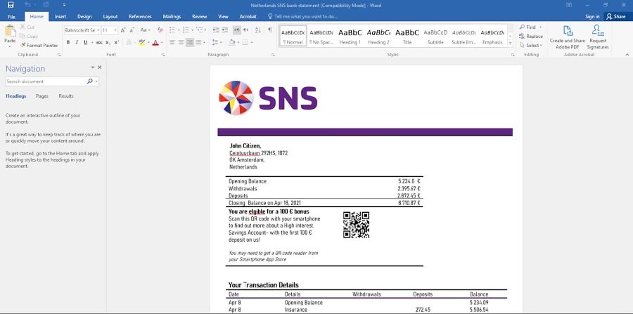 UAE DUBAI ADCB BANK STATEMENT TEMPLATE IN WORD AND PDF FORMAT