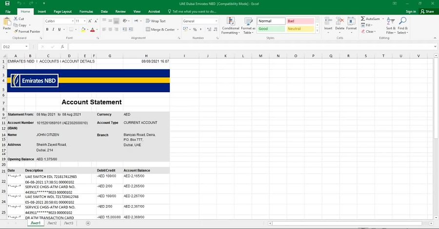 SYRIA GULF BANK STATEMENT TEMPLATE IN WORD AND PDF FORMAT