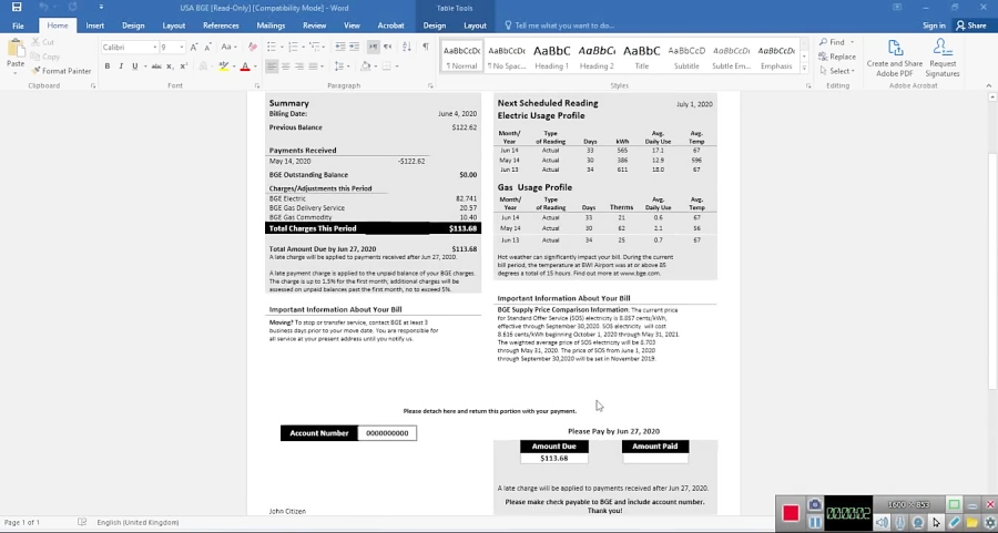 USA SAN FRANCISCO XFINITY COMCAST UTILITY BILL TEMPLATE