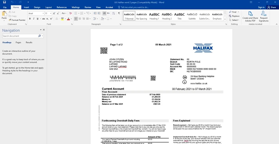 UNITED KINGDOM HALIFAX BANK PROOF OF ADDRESS STATEMENT TEMPLATE IN WORD ...