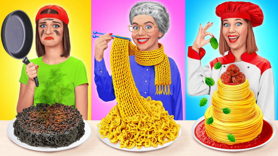 چالش غذایی - چالش خنده دار درست کردن نودل - بانوان سرگرمی تفریحی