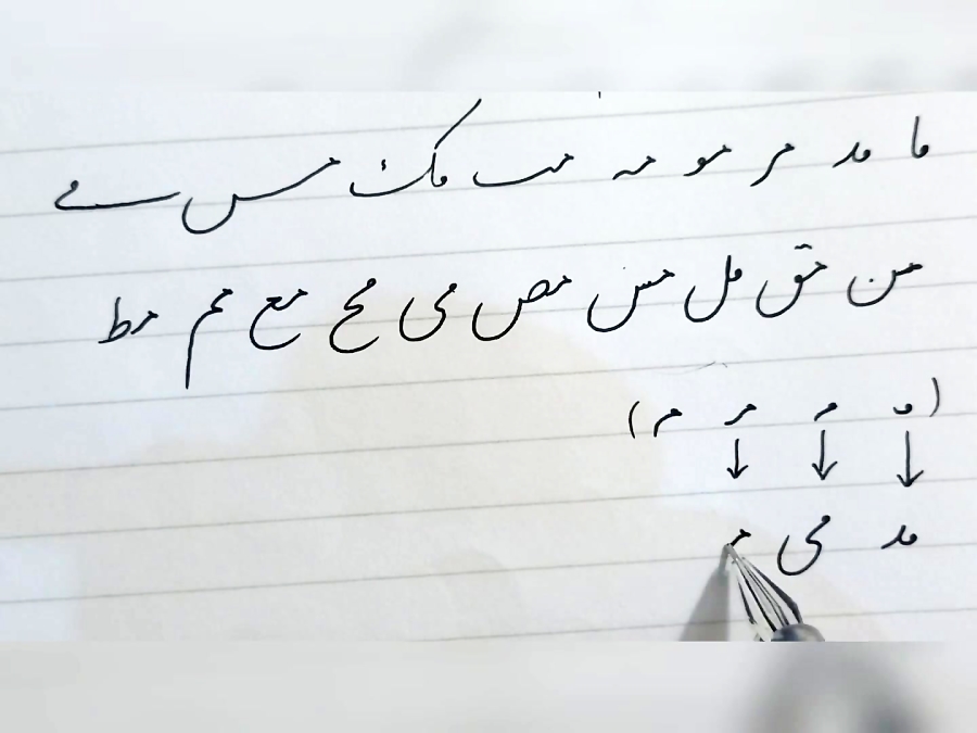 آموزش دو حرفی (م) در خط نستعلیق(تحریری)