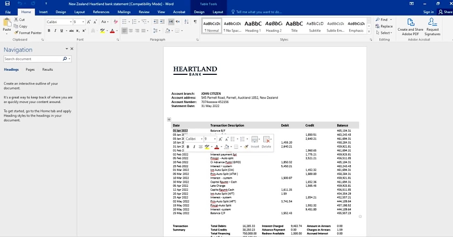 FAKE NEW ZEALAND HEARTLAND BANK STATEMENT TEMPLATE