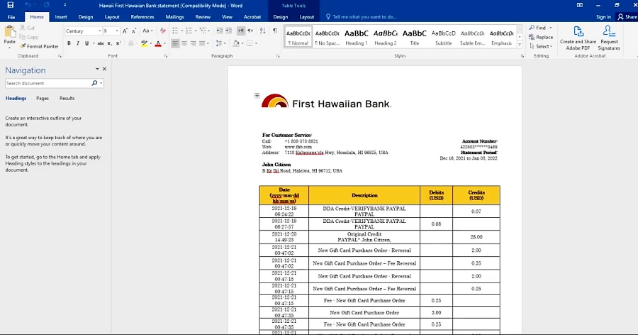 SAUDI ARABIA SABB BANK STATEMENT TEMPLATE IN WORD AND PDF FORMAT
