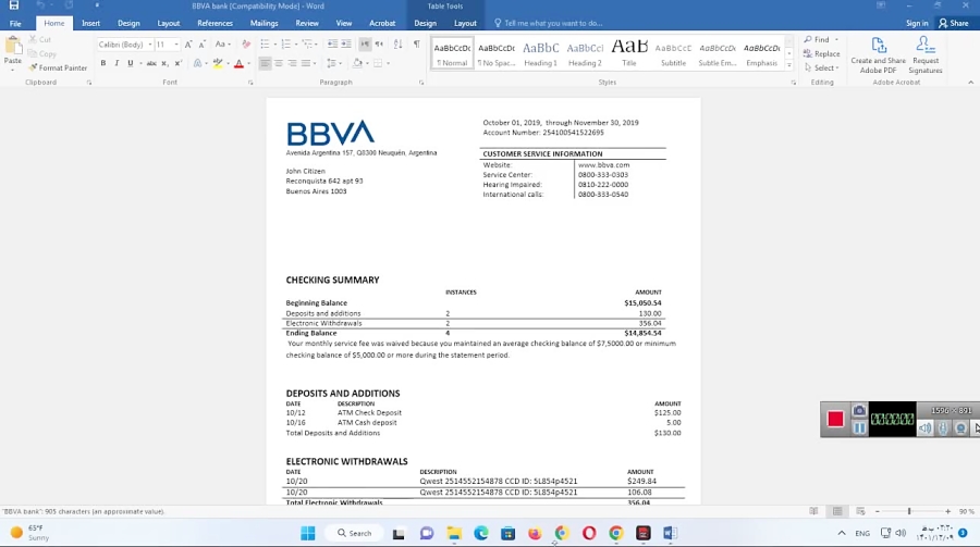 FAKE ARGENTINA BBVA PROOF OF ADDRESS BANK STATEMENT TEMPLATE