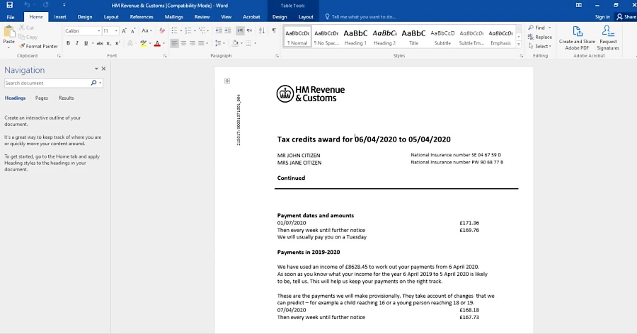 FAKE UNITED KINGDOM HM REVENUE CUSTOMS BANK STATEMENT EASY TO FILL TEMPLATE