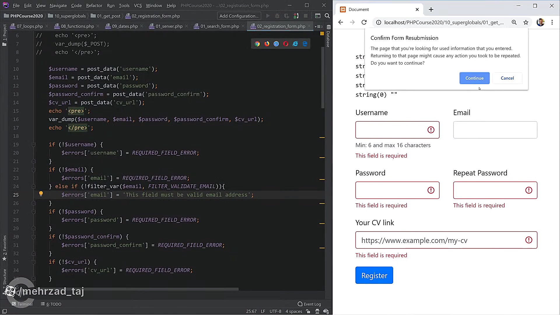 14-PHP registration form validation