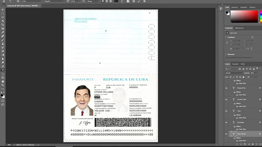 Cuba passport template in PSD format