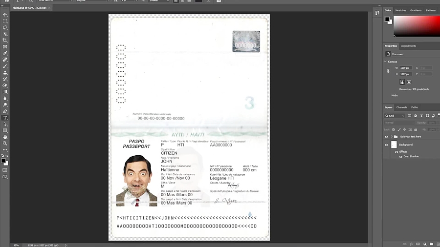 Haiti passport template in PSD format, fully editable