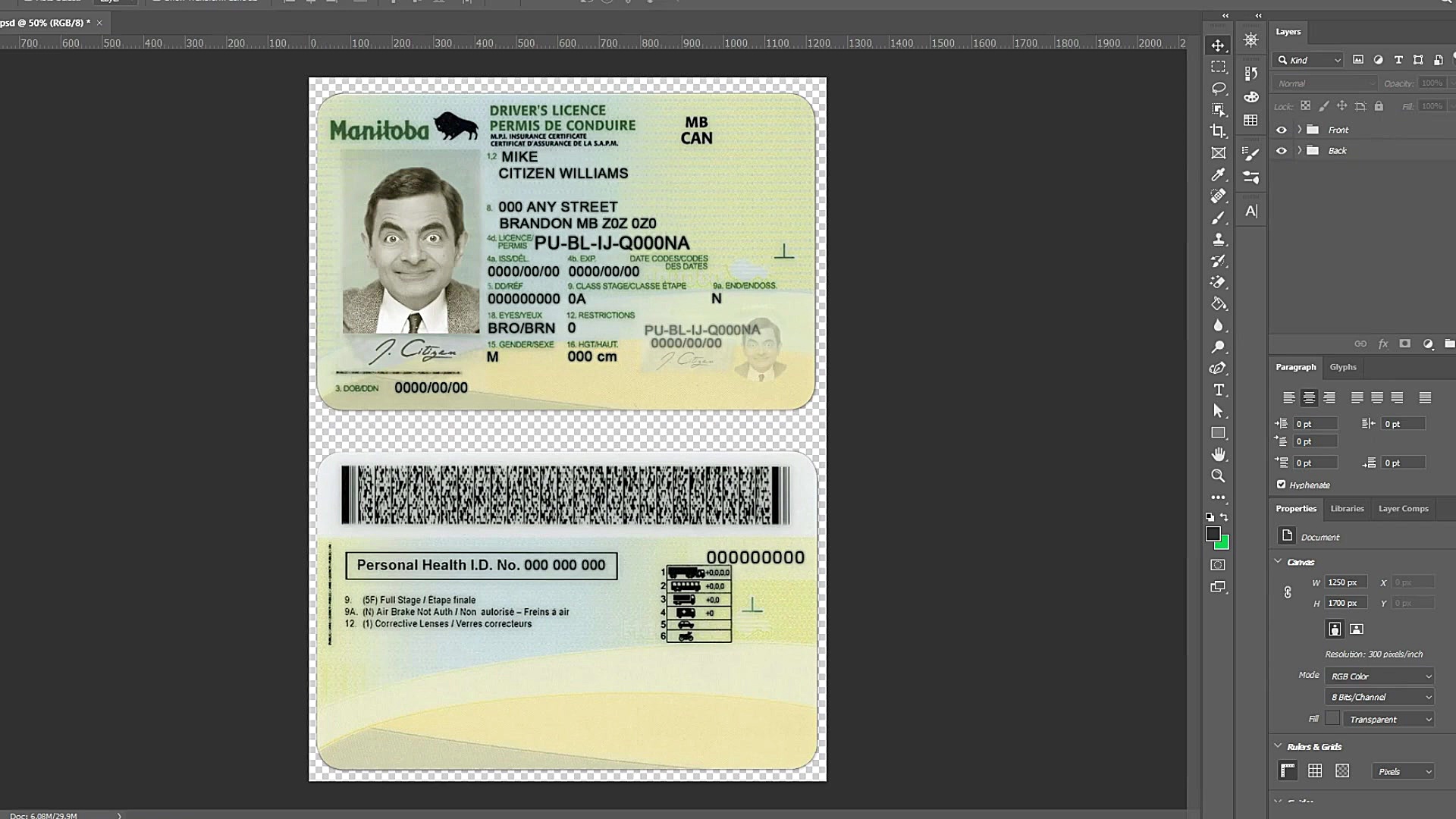 Canada Manitoba province driver’s permit template in PSD format, fully ...