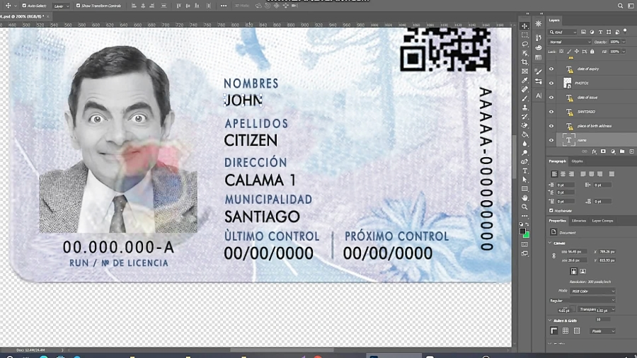 Chile driver’s permit template in PSD format, fully editable, with all ...