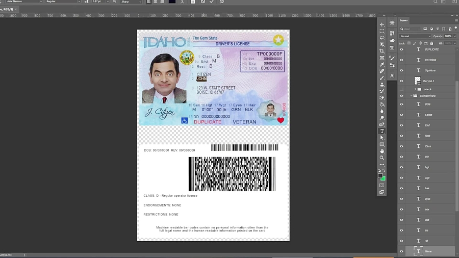 USA Idaho driver license template in PSD format