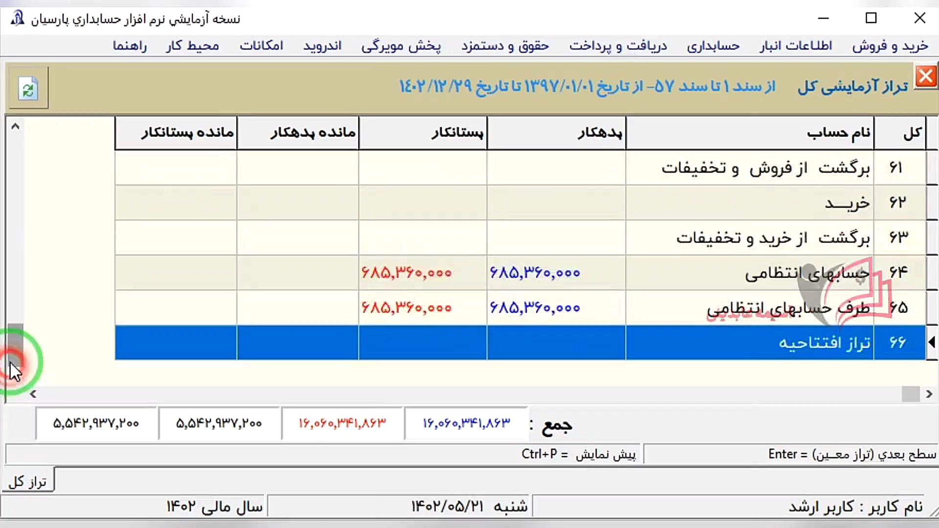 بستن حسابها در نرم افزار پارسیان
