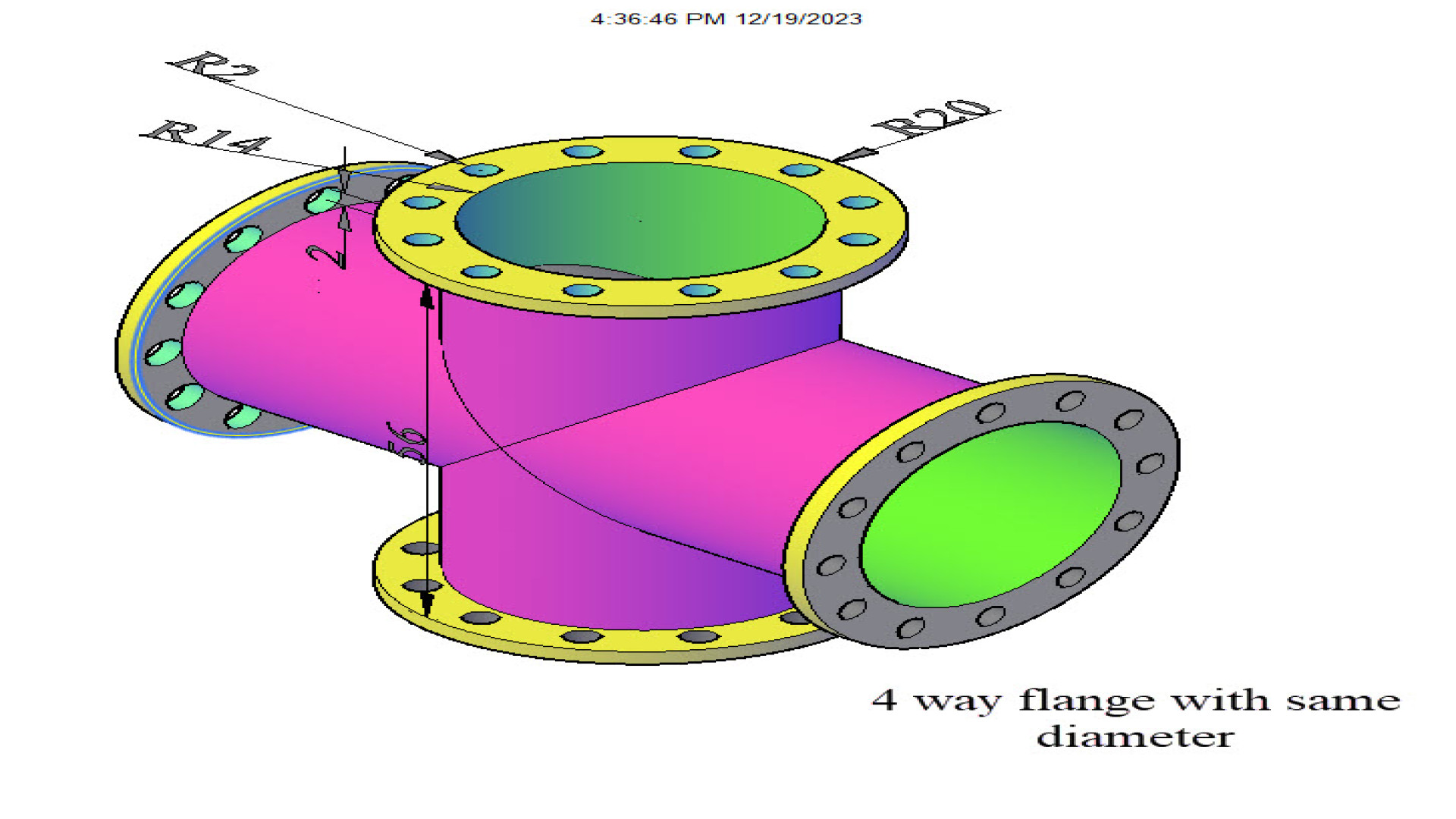 Making 4 way cross flange with same diameter