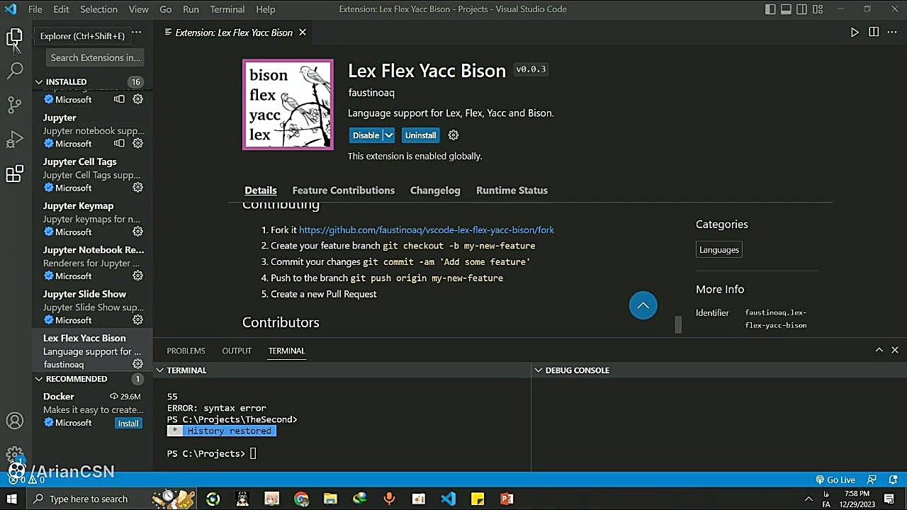 پیاده سازی تحلیل گر لغوی و نحوی با Flex و Bison در Visual Studio Code