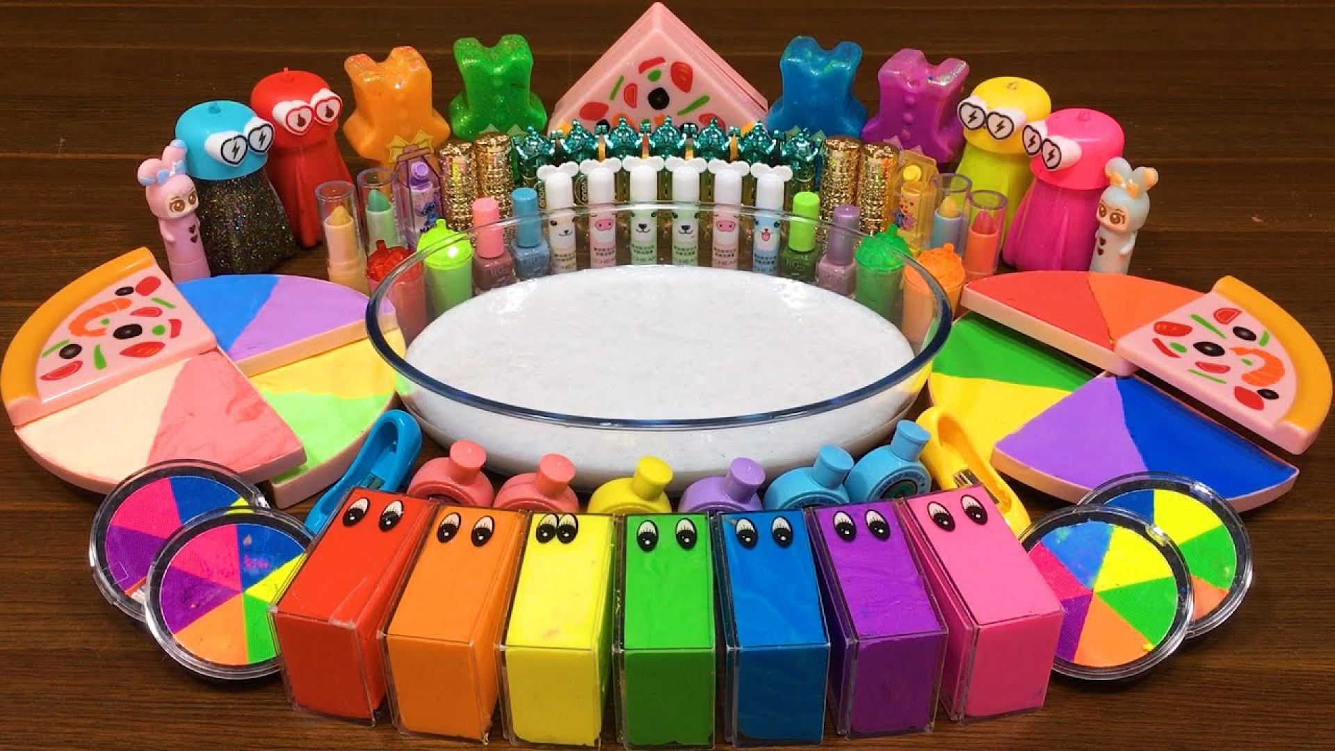 COLORFUL SLIME ! Mixing makeup clay and storebought into GLOSSY SLIME ...