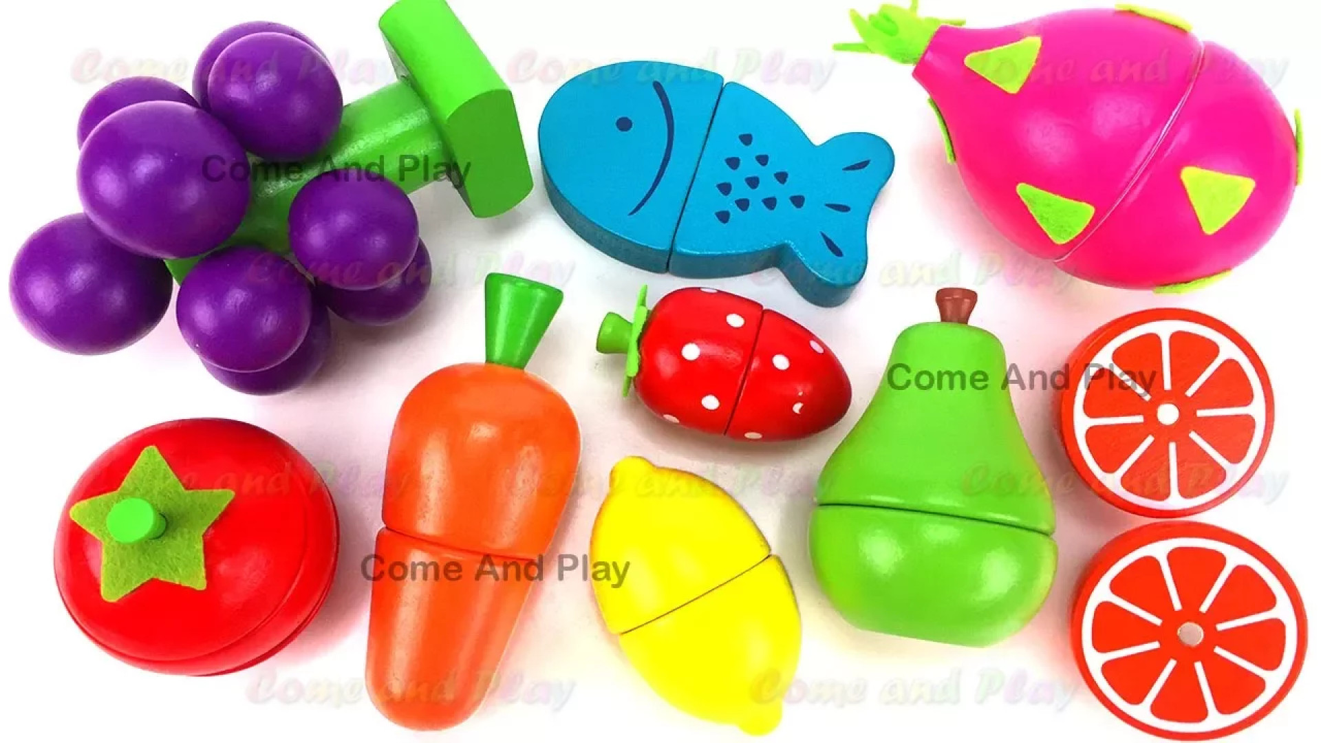 Learn Fruits Vegetables Names with Wooden Fruit Cutting Playset Toys For Kid