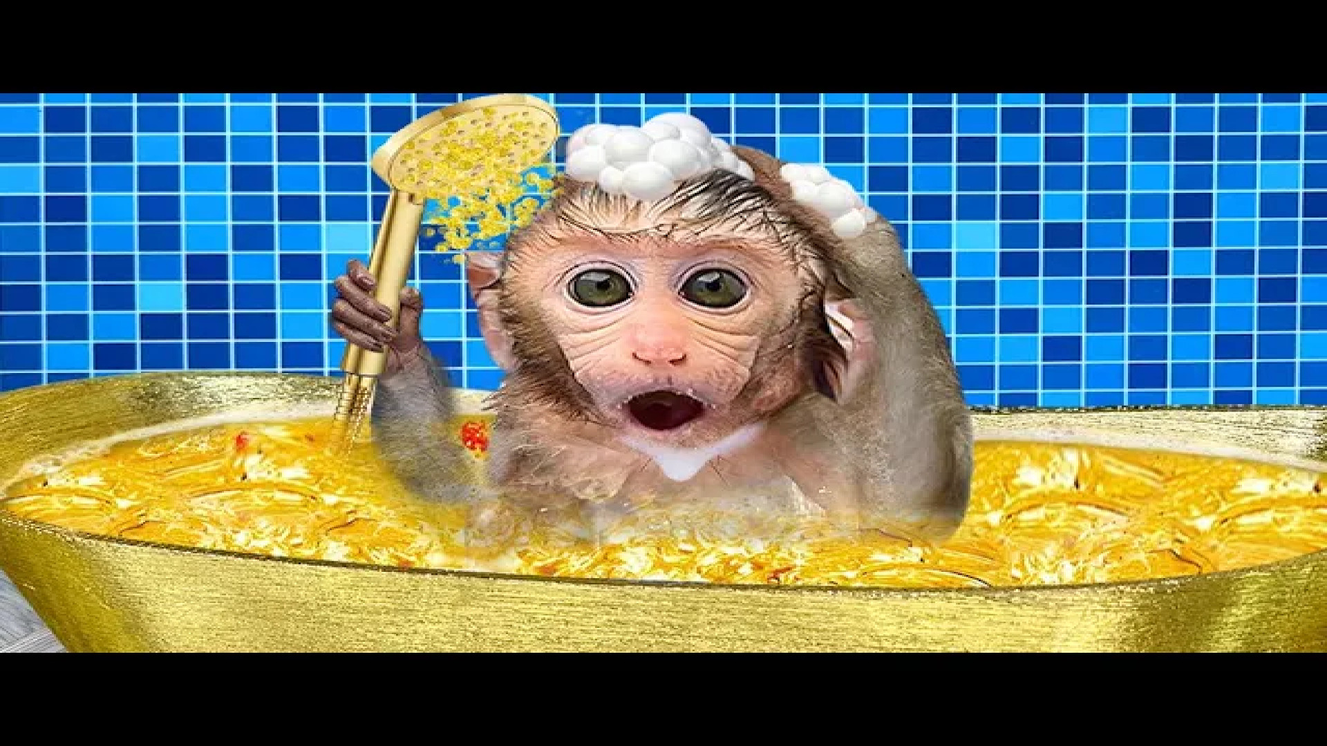 Monkey Baby Bon Bon bath in the toilet and Eats Ice Cream Gold with ...