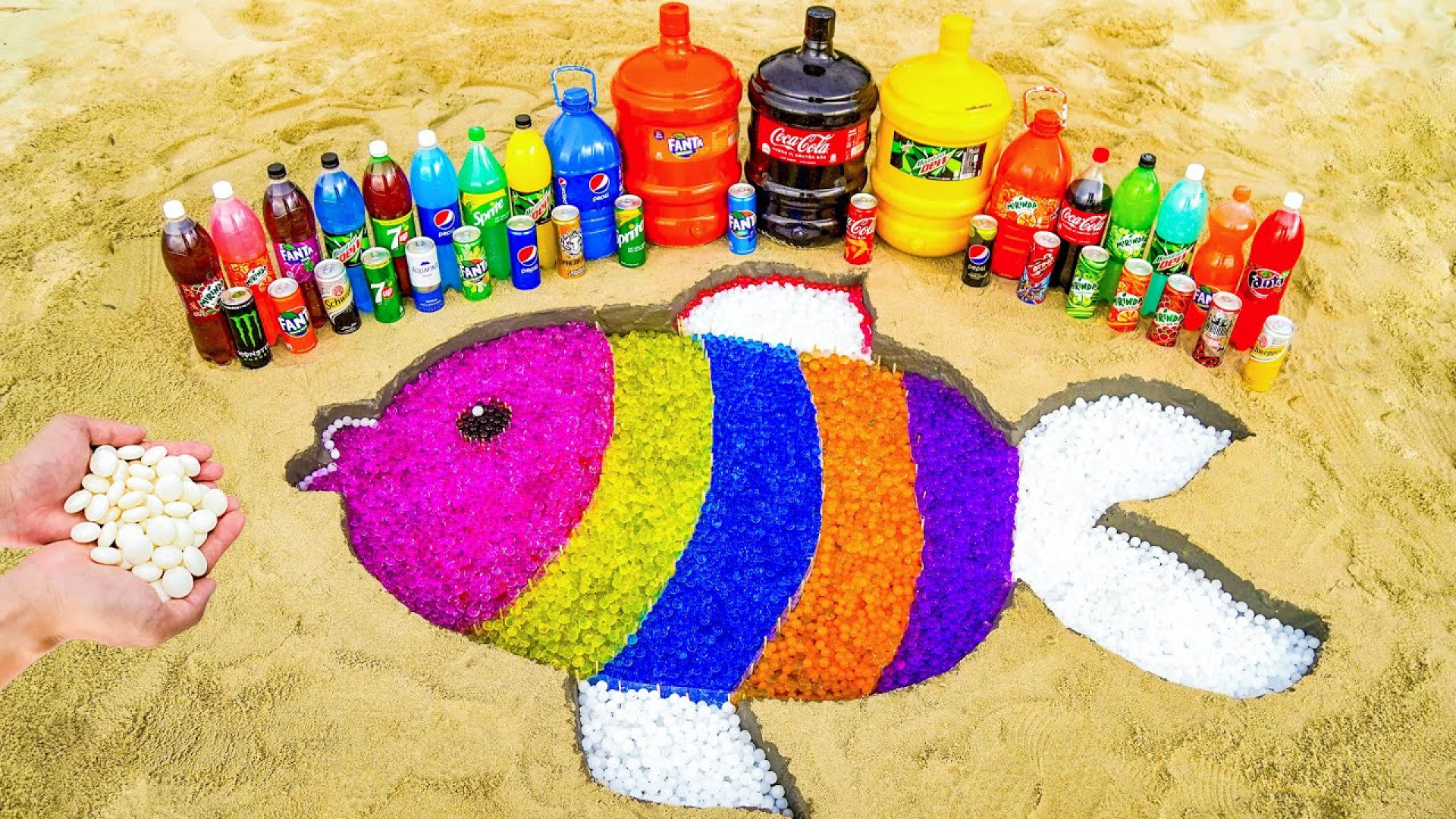 Experiment: How to make Rainbow Fish with Orbeez, Giant Coca Cola vs ...