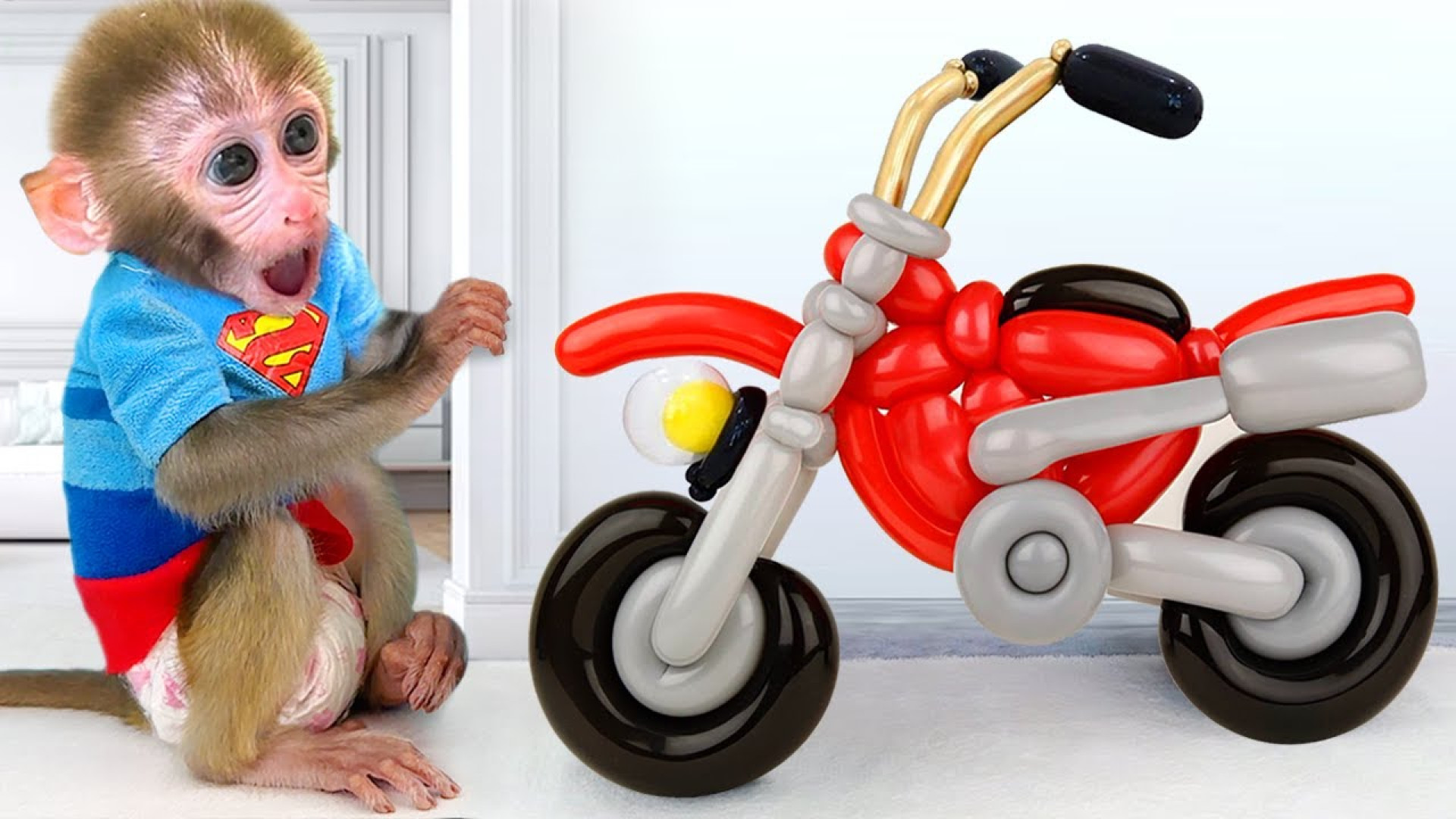 Monkey Baby Bon Bon plays with Funny Balloons and naughty with ...