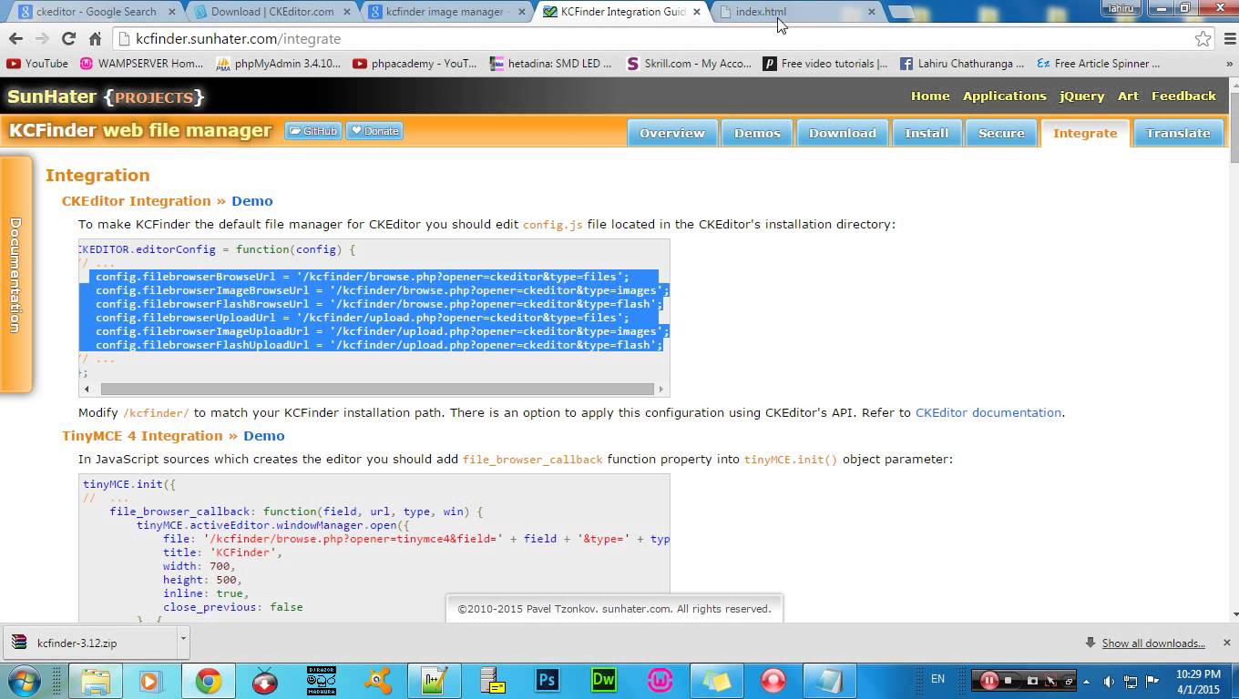 CKEditor to CKFinder for image file management
