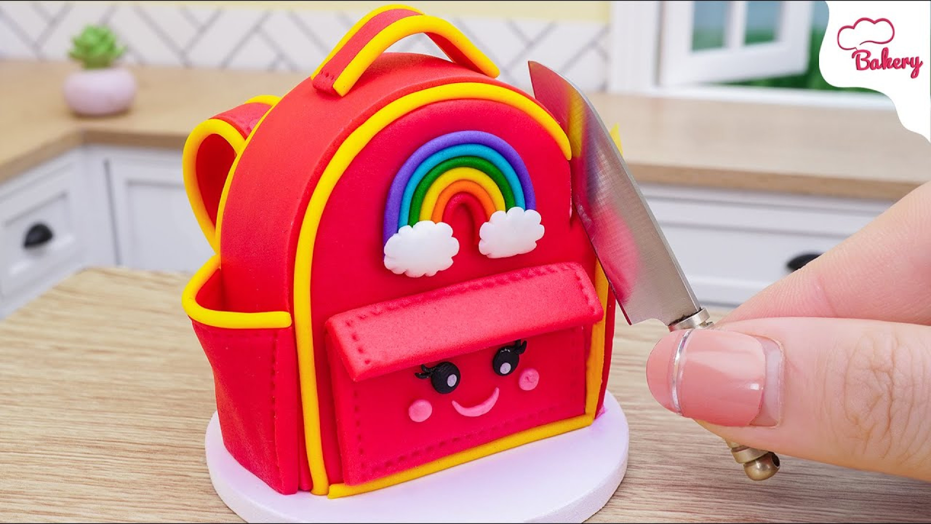 Crafting a Cute Miniature Backpack Cake with Rainbow Details | Mini Bakery