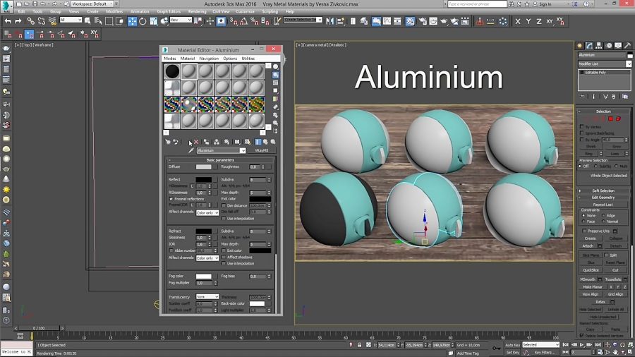 3ds Max Vray Realistic Metal Material Tutorial coper, chrome, aluminium,