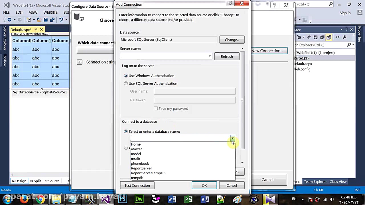 اتصال GridView به SQL به صورت ویزارد در asp.net