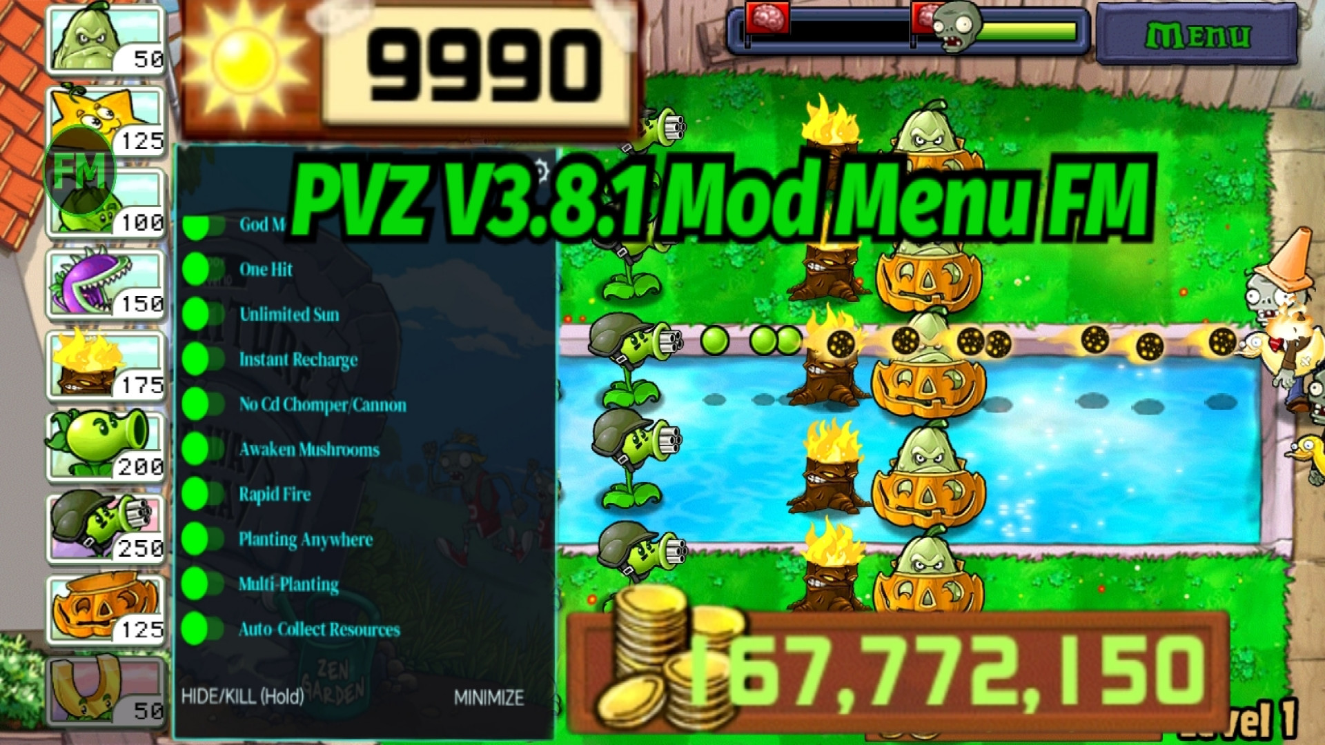 Plants vs Zombies v3.8.1 Mod Menu FM