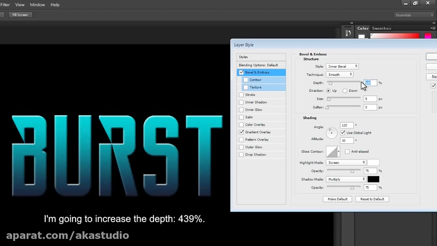 آموزش Light Burst Text Effect در فتوشاپ