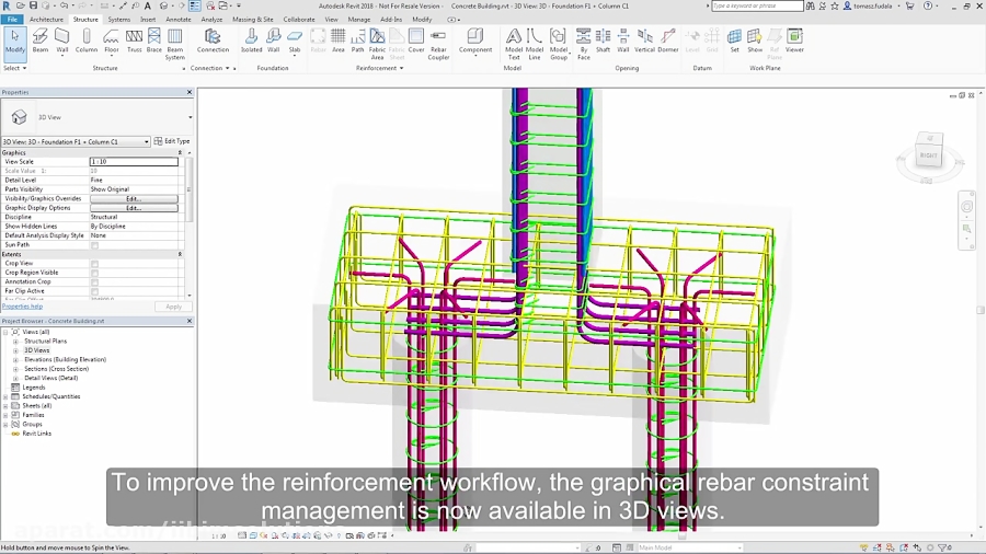 Revit 2018 What's New - Graphical Rebar Constraints in 3D views