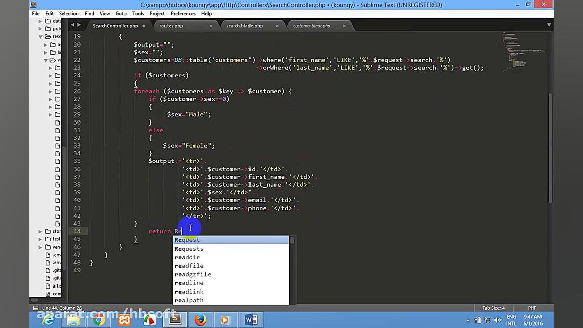 how to use live search in laravel 5.1 - how to use live search in laravel 5.1 with jquery